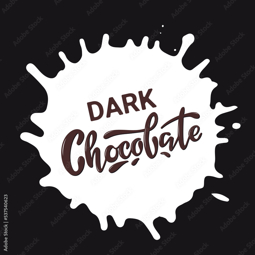 Dark chocolate icon logo. Hand lettering. Vector volume brown letters ...
