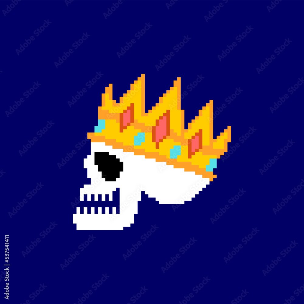 King skull Pixel art.8 bit Head of skeleton in crown. pixelated Vector ...