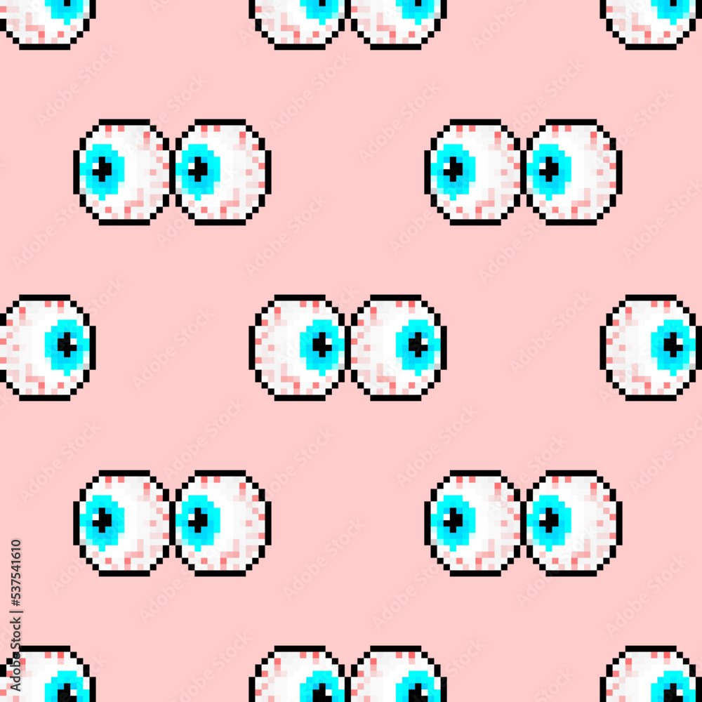 Eyeball Pixel art Pattern seamless . 8 bit Round eye Background ...