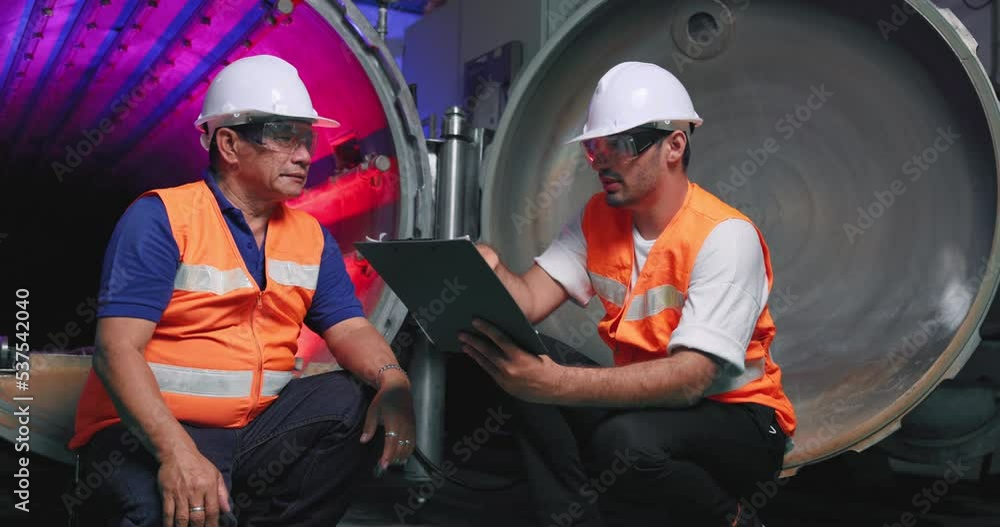 Technical engineer mechanical engineer inspecting storage tank and ...