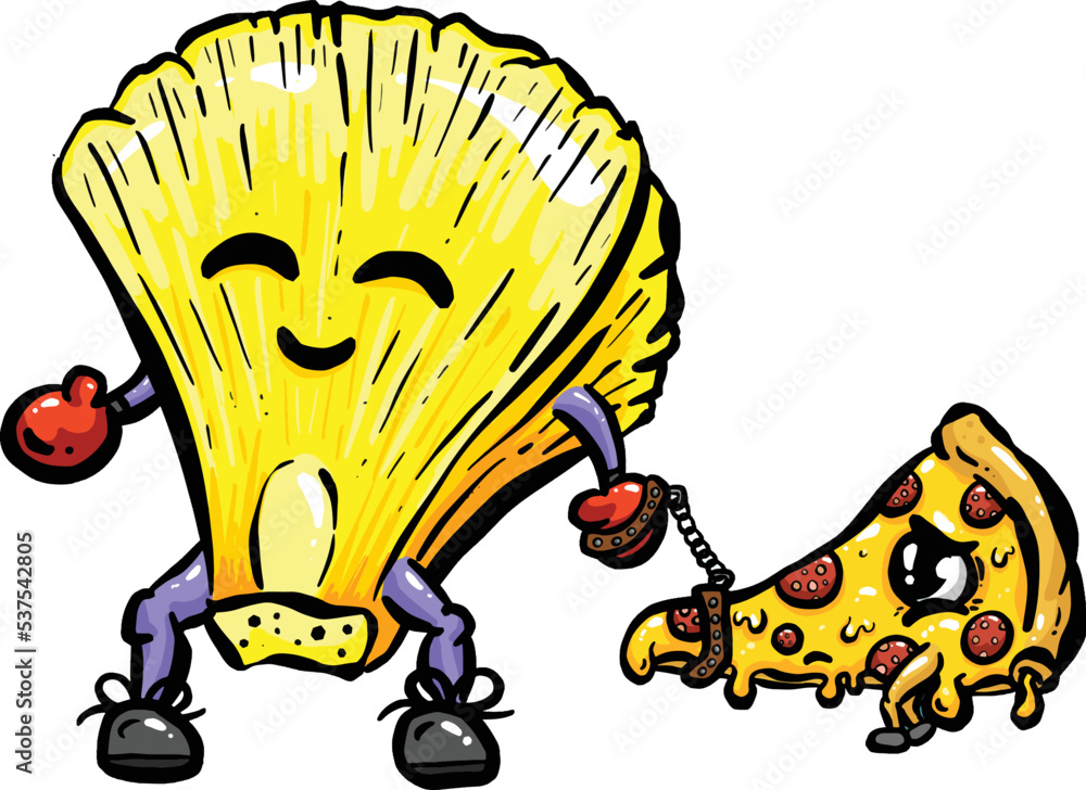 Cartoon Pineapple Character Taking a Slice of Pizza on A Walk Mascot ...