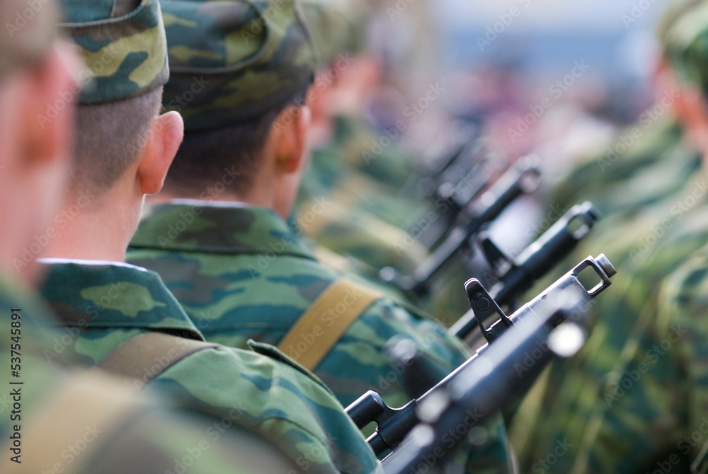 Russian soldiers in a formation, the back view Stock Photo | Adobe Stock