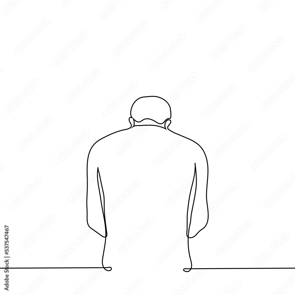 man standing with his back to the viewer with his head bowed - one line ...