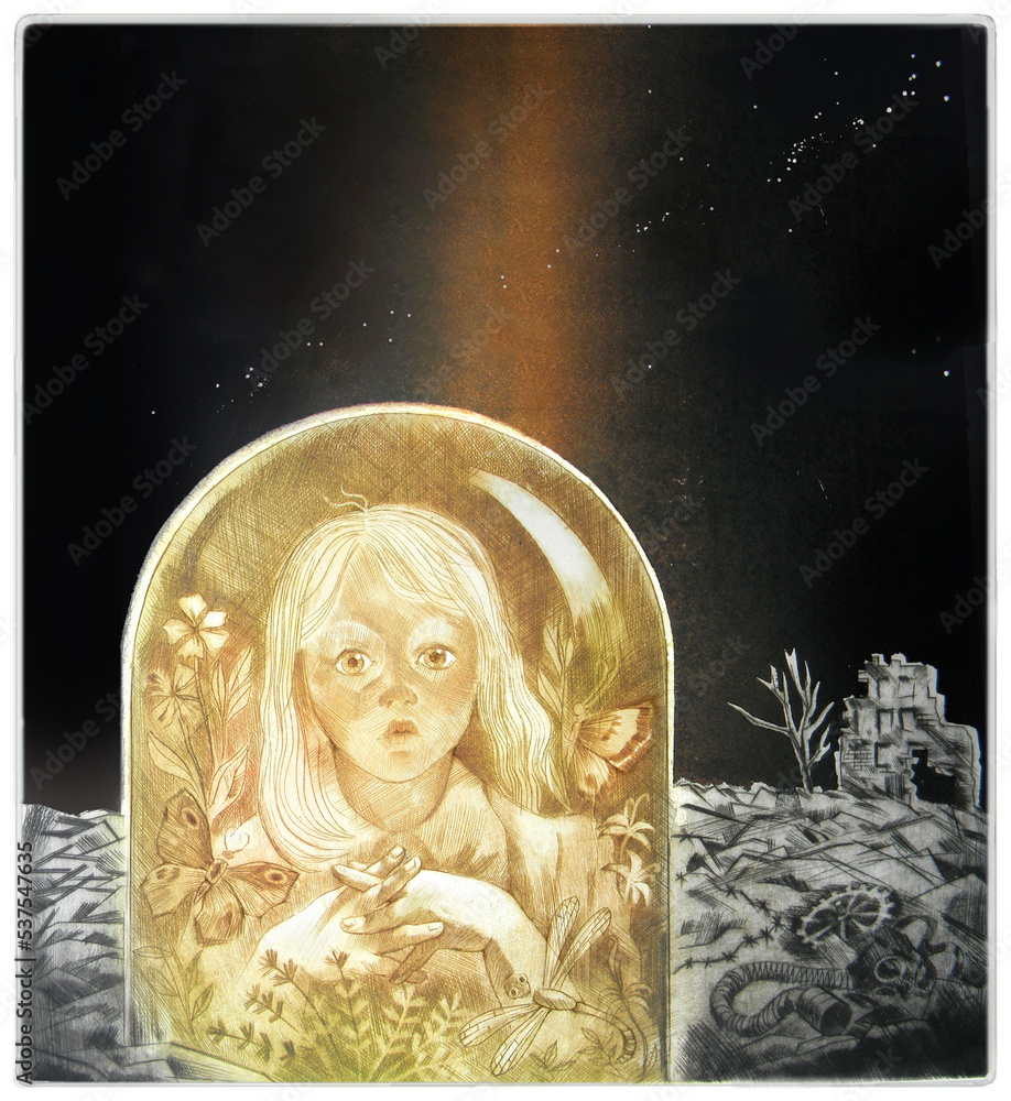 Ways of evolution. Etching drawing. Hand drawn artwork. Illustration of ...