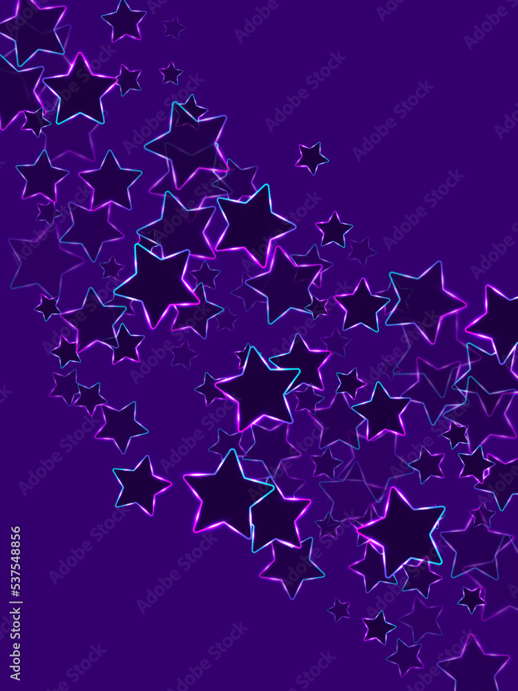 Neon stars glowing night sky objects vector illustration. Blue led ...