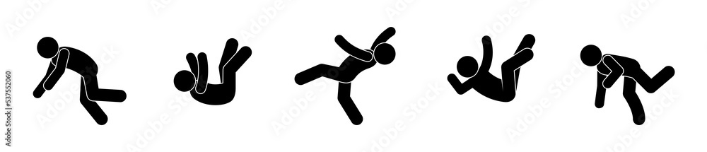 falling man icon, stick figure people slipped, accident illustration ...