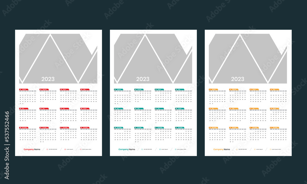 2023 One page wall calendar design template, modern 12 month one page ...