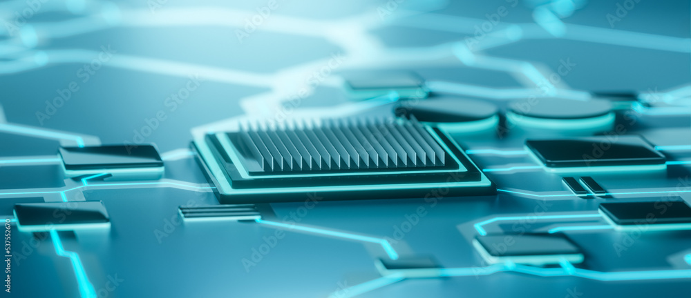 Technology background CPU central processing unit on circuit board with ...