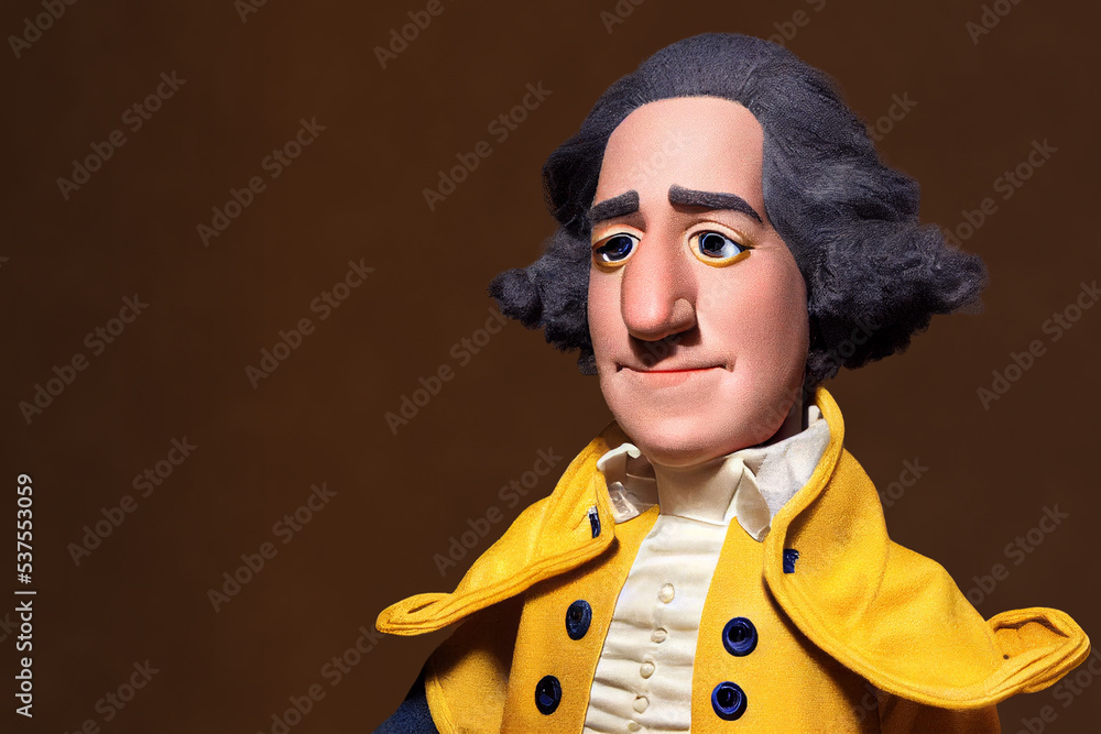 3D Rendered portraits of George Washington wool felt dolls, cartoon ...