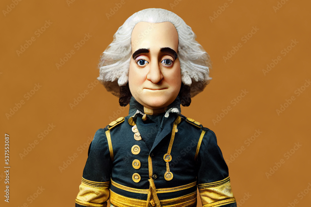 3D Rendered portraits of George Washington wool felt dolls, cartoon ...