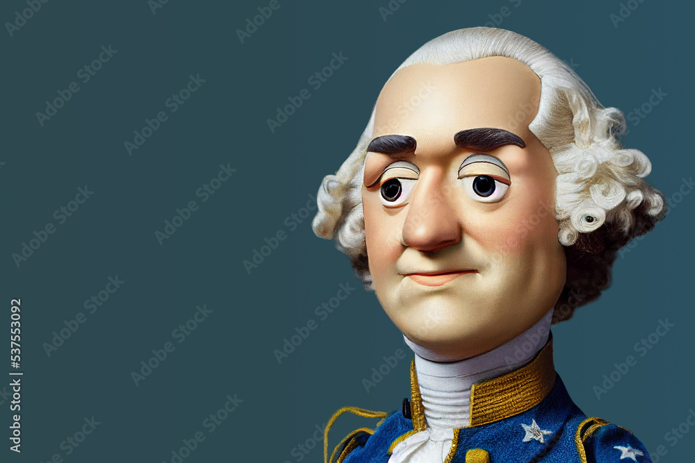 3D Rendered portraits of George Washington wool felt dolls, cartoon ...