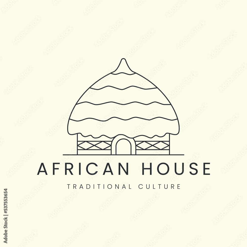 traditional african house with line art style logo vector illustration ...