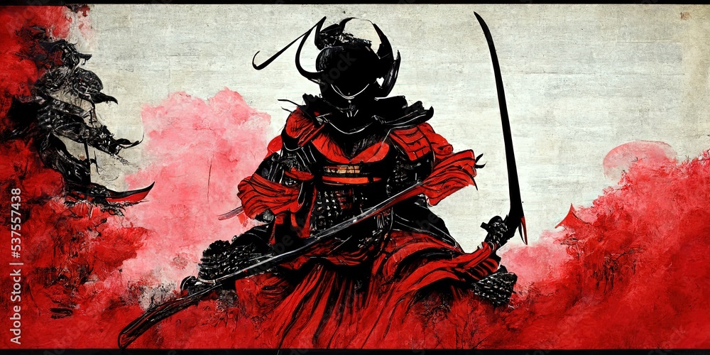 Japanese samurai illustration in japanese ink art, samurai fighting ...