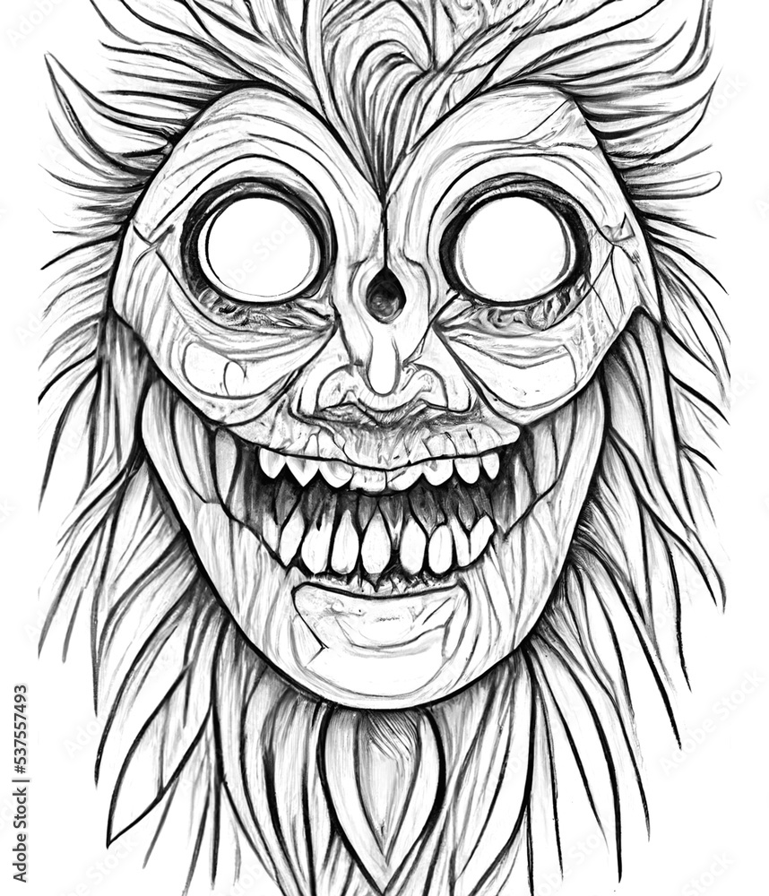 About Scary Faces Coloring Pages Horror Theme Graphic Stock ...