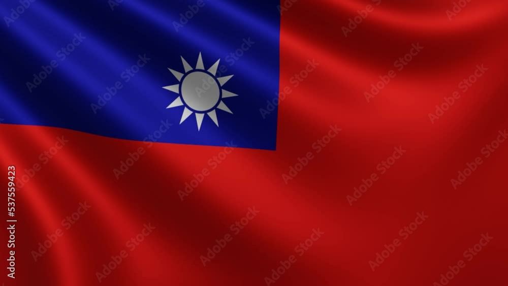 Taiwan flag waving in the wind close up, Taiwan national flag waving in ...