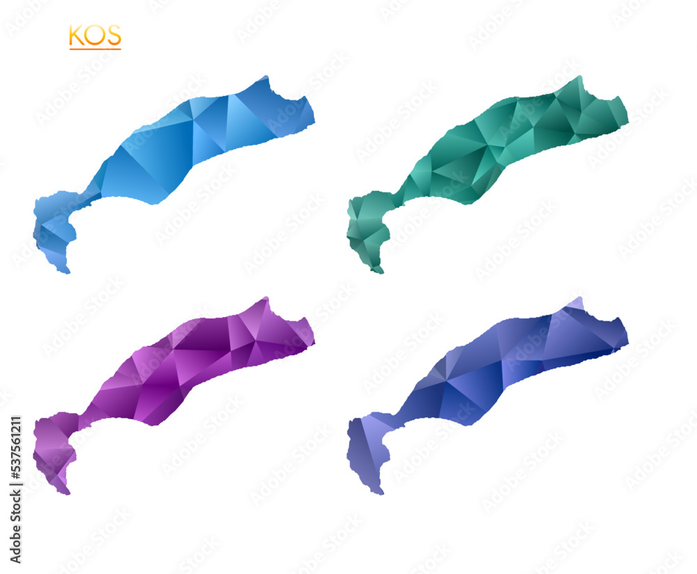 Set of vector polygonal maps of Kos. Bright gradient map of island in ...