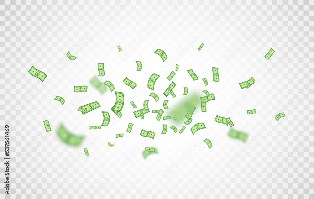 Dollar banknotes falling. Dollars green icon explosion. Money rain ...