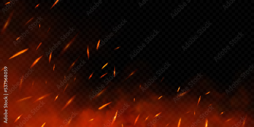 Realistic fire sparks on transparent background. Vector illustration of ...