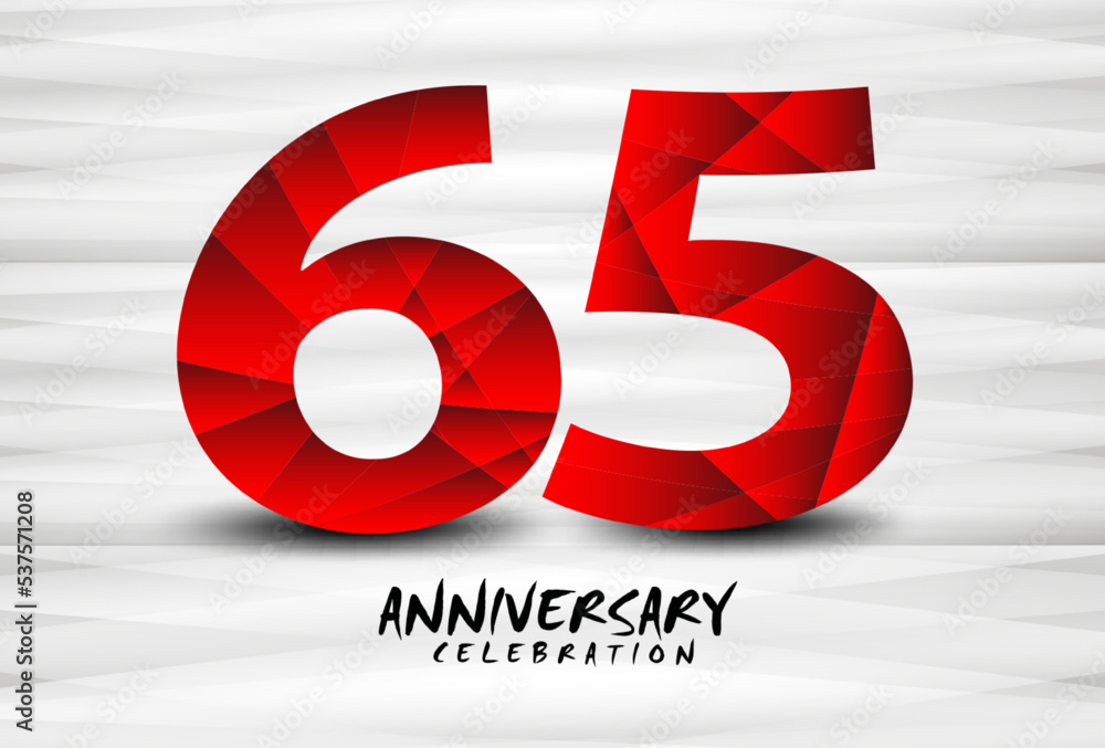 65 Year Anniversary Celebration Logo red polygon vector, 65 Number ...