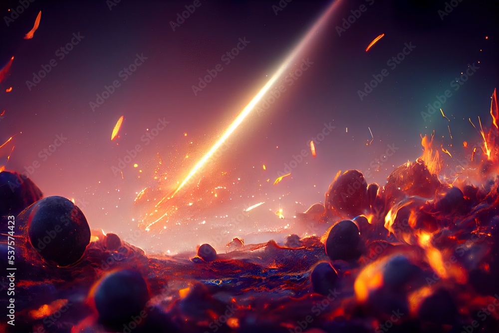Meteor Impact On a planet - Fired Asteroid In Collision With Planet - Contain 3d Rendering ...