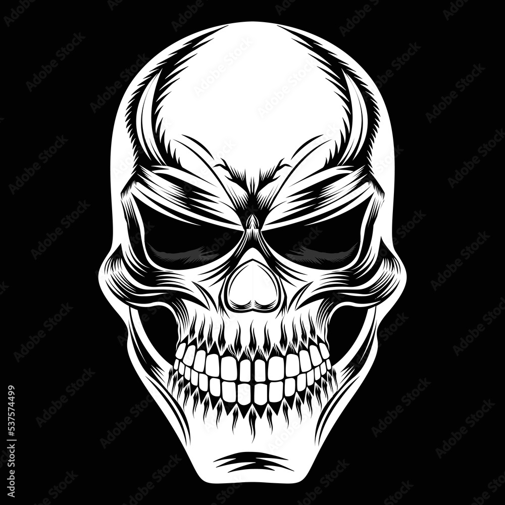 Monochrome illustration of skull Stock Vector | Adobe Stock