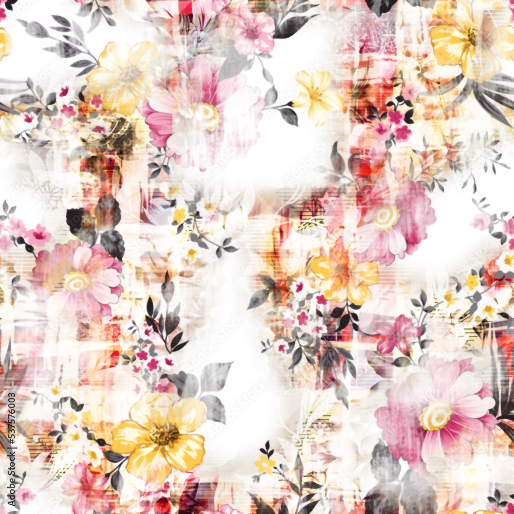 Abstract digital watercolor flower Seamless pattern on textures ...