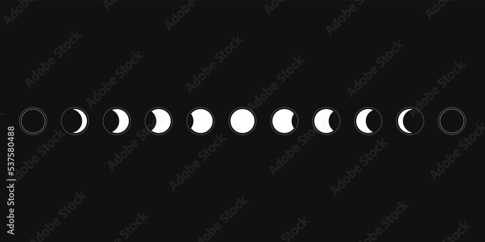 Moon phases sphere shadow cycle astronomy icon set. Vector Illustration ...