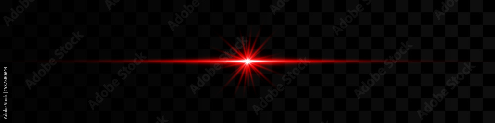 Red neon line, star burst. Light lines. Blurred lens light effect on ...
