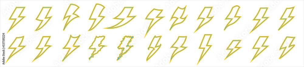 Electric vector icons, isolated. Bolt lightning flash icons. Flash ...