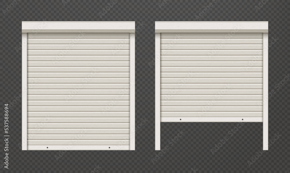 White closed and ajar roller garage shutter door with realistic texture ...