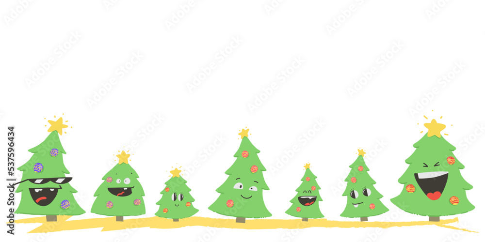 Christmas Pine Pines tree trees with silly face isolated banner ...