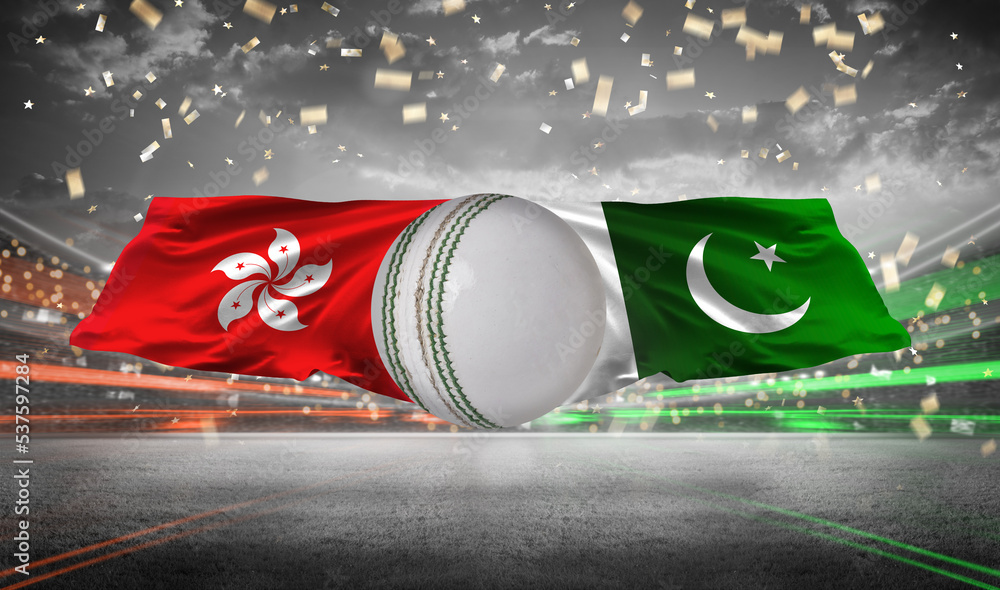 Pakistan vs Hong kong cricket flags with trophy celebration stadium 3d ...