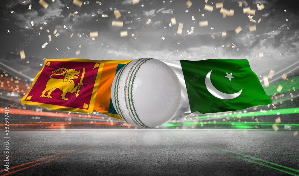 Pakistan vs Sri Lanka cricket flags with trophy celebration stadium 3d ...