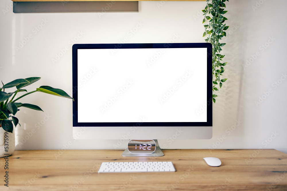Picture of a computer screen isolated on white on desk at home office ...