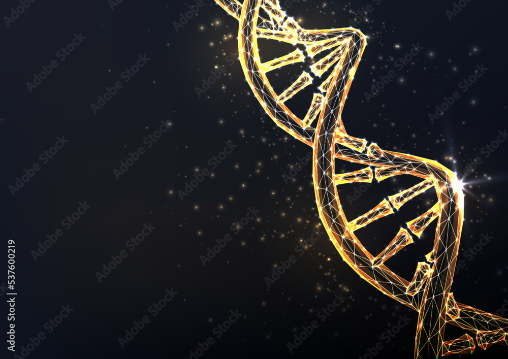 Abstract gold DNA helix structure on black background. Concept of genes ...