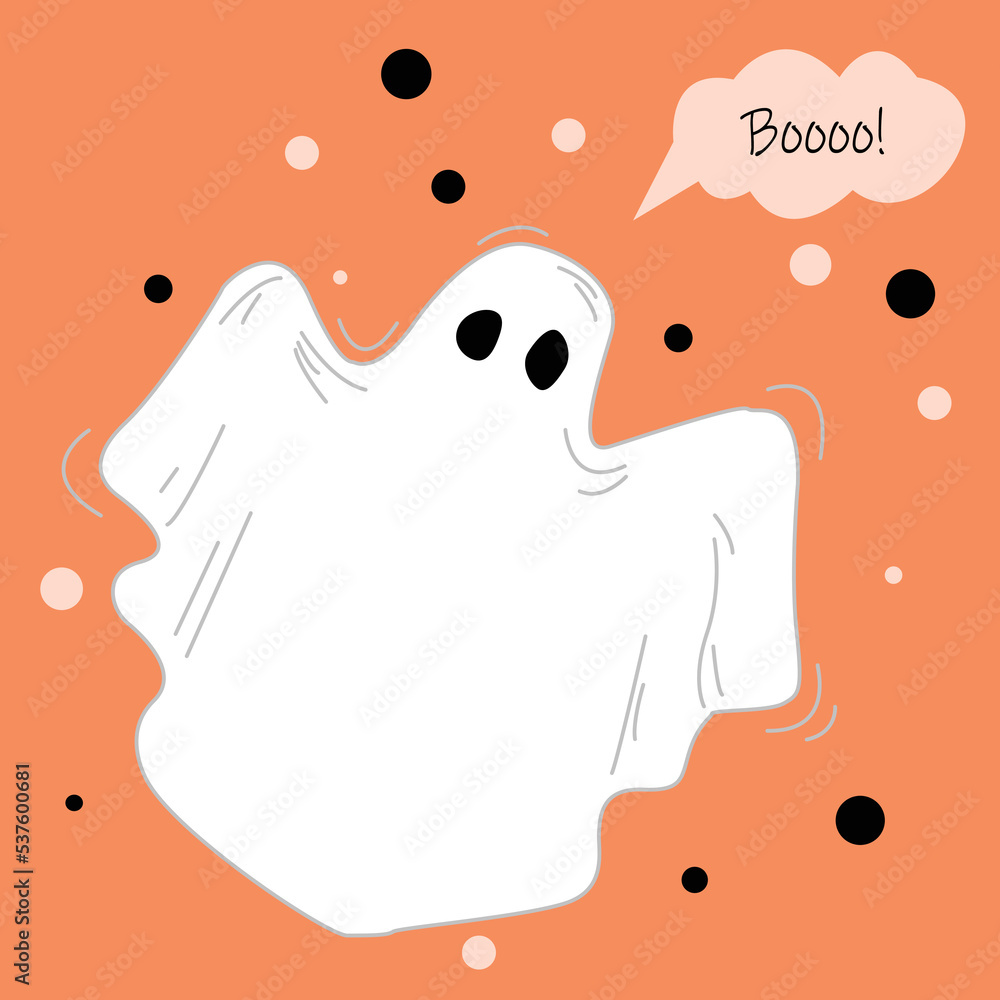 Hand drawn cute cartoon illustration for a ghost. Flat vector spooky ...
