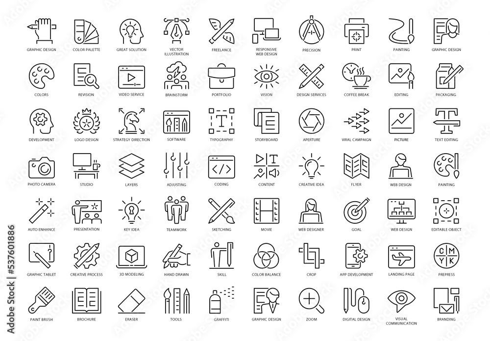 Graphic Design Outline Icons Set Stock Template | Adobe Stock