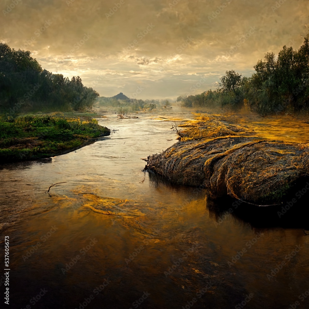 River Pollution Sewage - Digital Art, 3D Render, Concept Art Stock ...