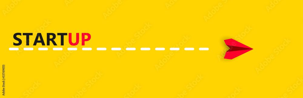 red plane going from starting point to goal. business startup idea ...