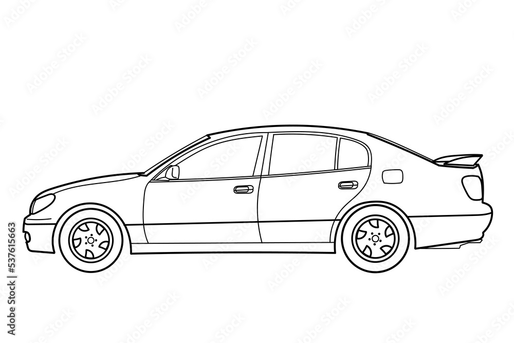 Classic sedan car 2000s style on white background. Cartoon vector ...