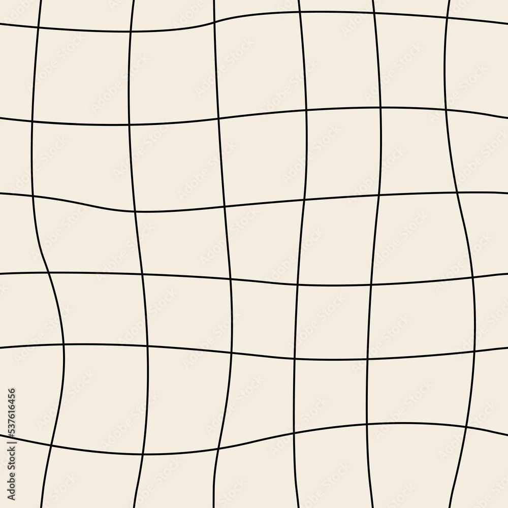 Abstract vector seamless pattern with distorted cage in y2k style. Twisted checkered funky ...