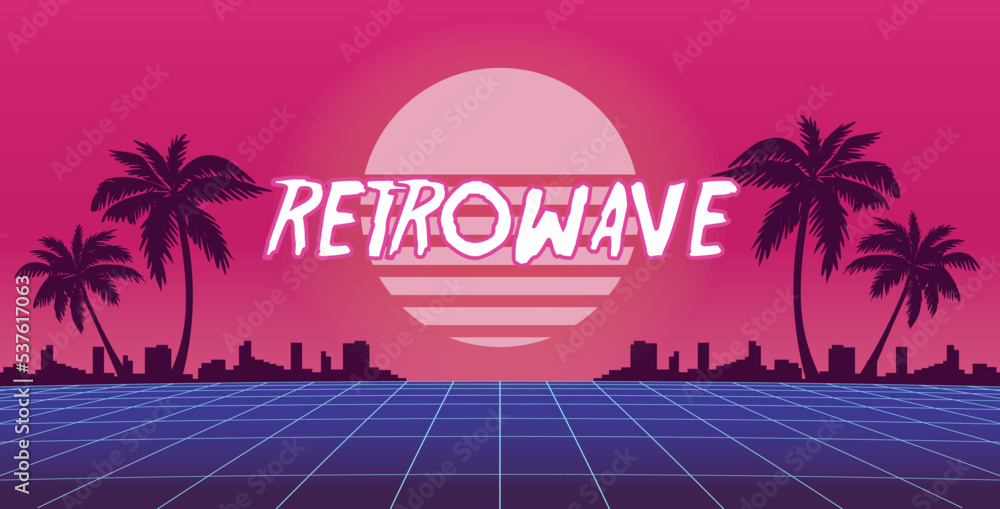 3d abstract 1980's retrowave, cyberpunk background with copy space ...