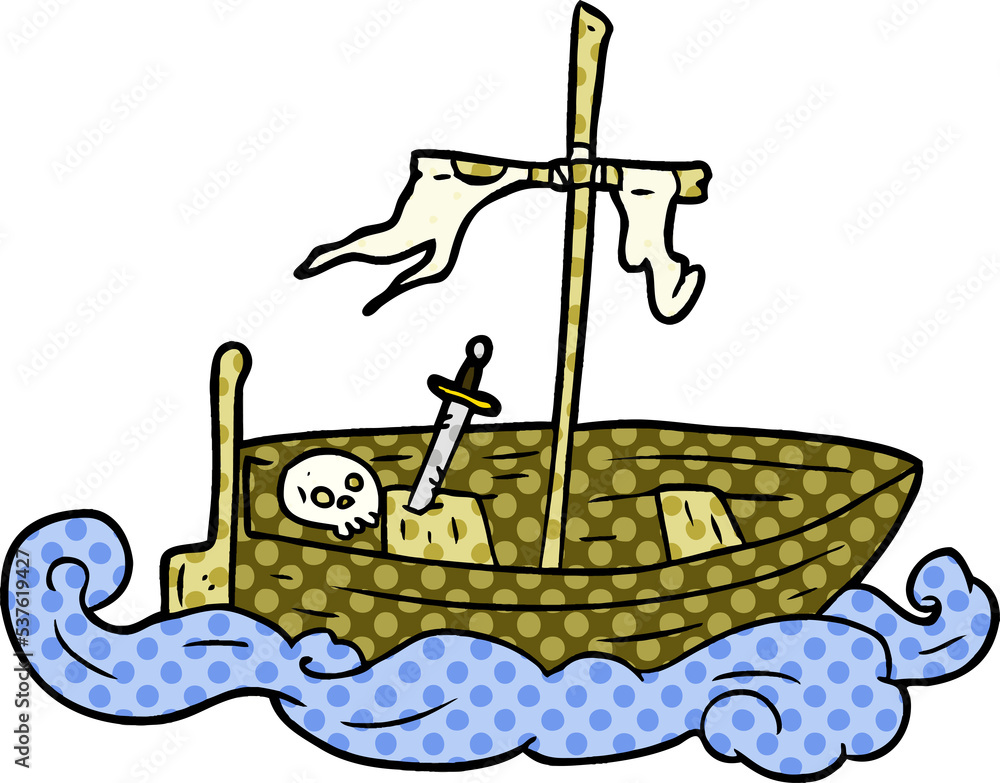 cartoon old shipwrecked boat Stock Illustration | Adobe Stock