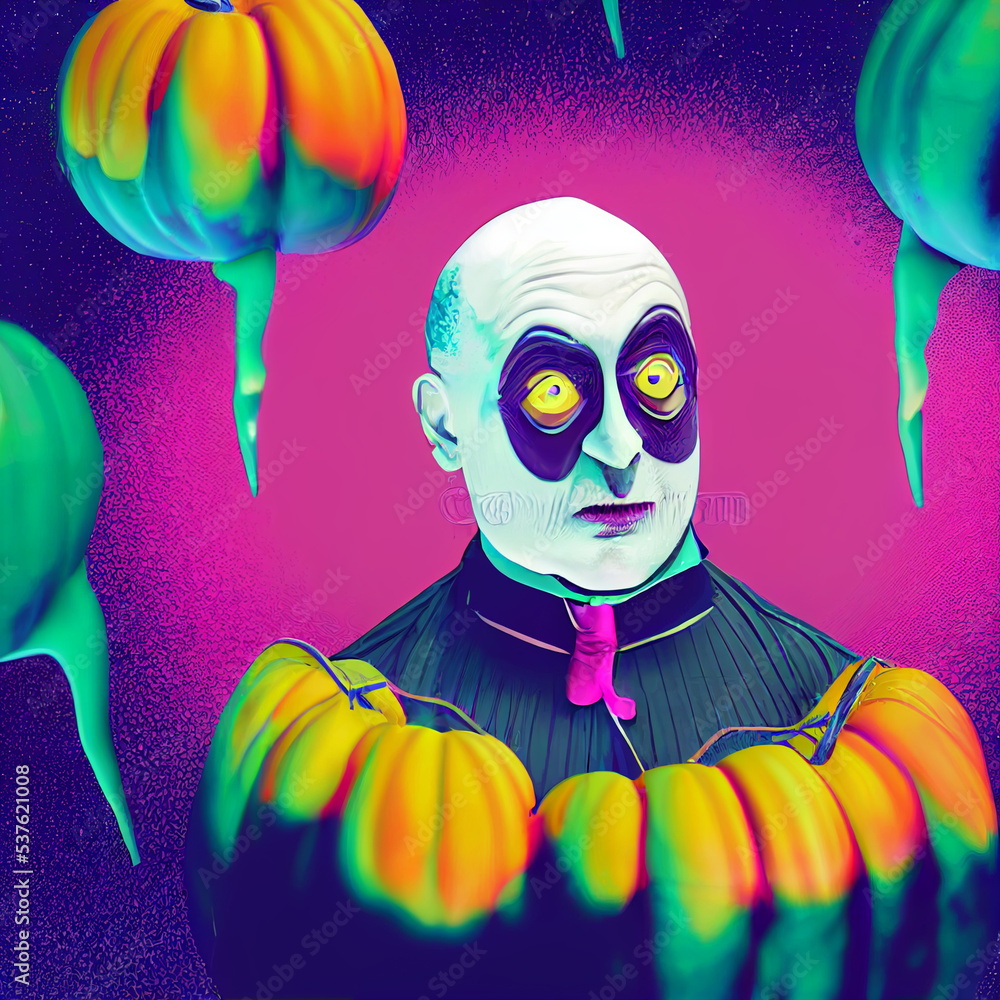 colorful humorous horror illustration of uncle fester addams bright ...