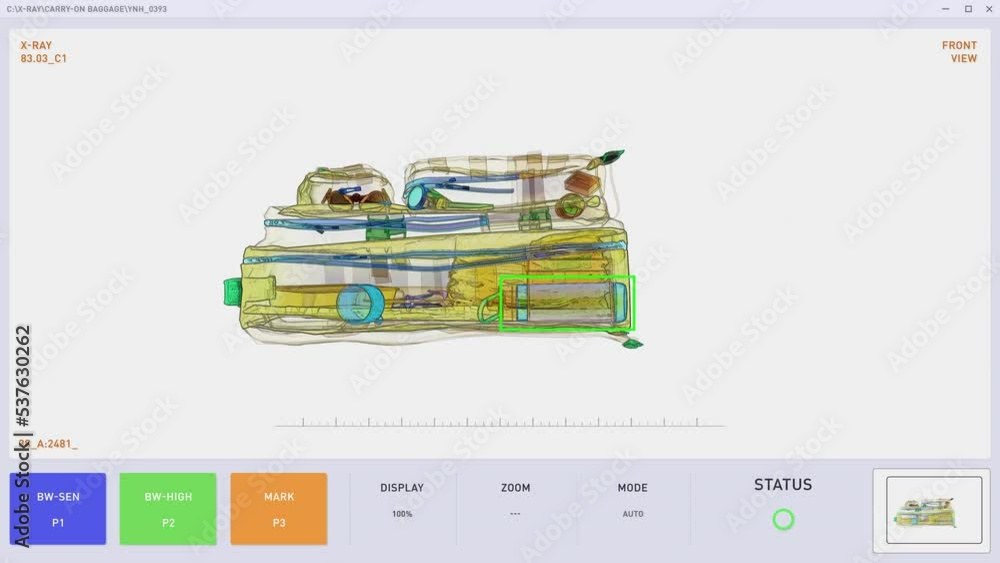 Detection Of Dangerous Objects By Airport Security X-Ray Projection Scanner. Dangerous Object ...