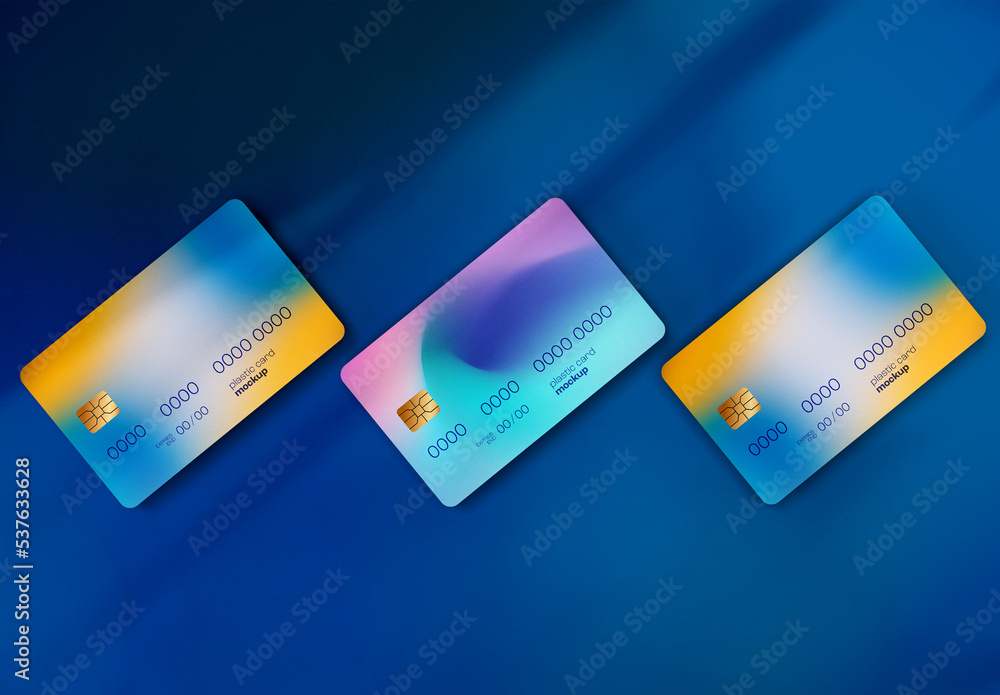 Modern Deposit Bank Card Mockup Set – Trio of Colorful Plastic Payment ...