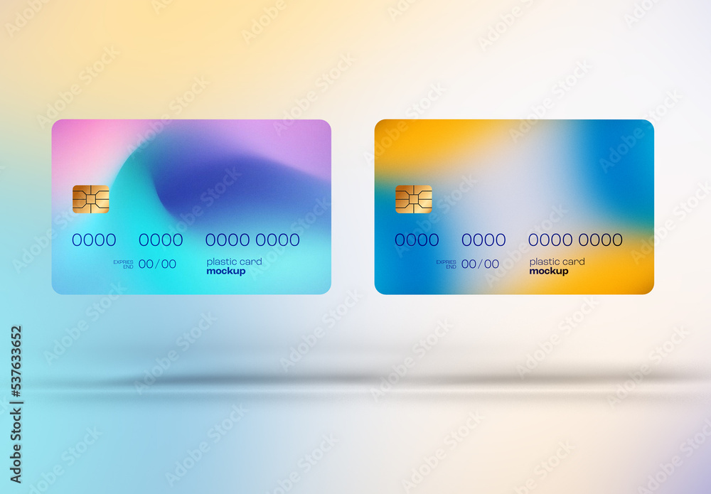 Floating Deposit Bank Card Mockup – Two Colorful Bank Cards with Soft ...