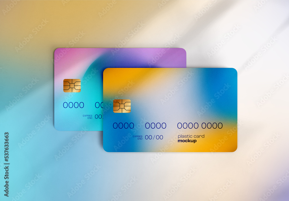 Bank Deposit Card Mockup – Dual Colorful Cards on Soft Light Background ...