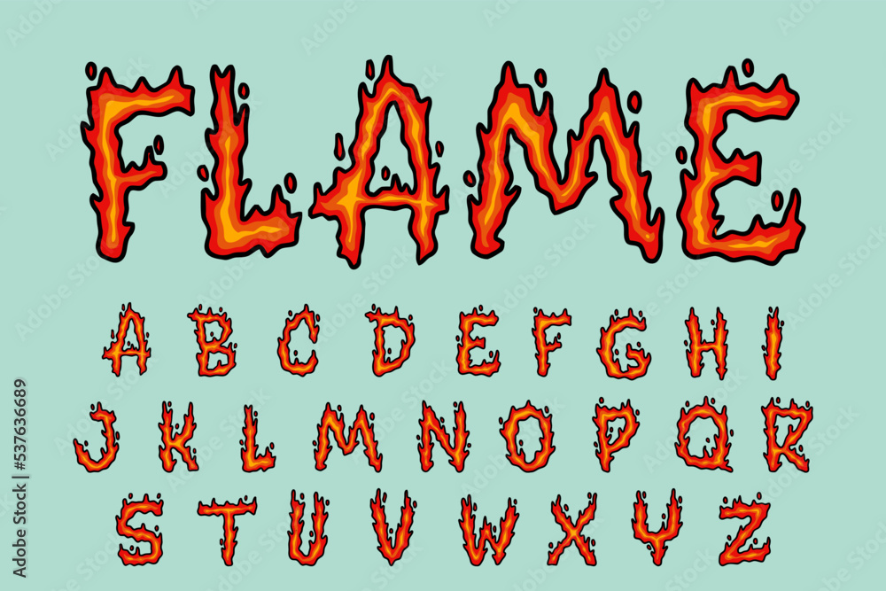 Flame Alphabet Fire Graffiti text vector Letters Stock Vector | Adobe Stock