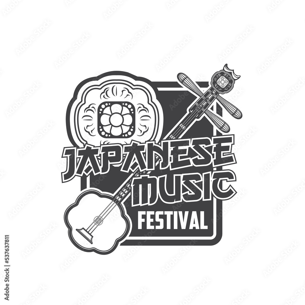 Japanese music festival icon with vector shamisen. Traditional japanese ...